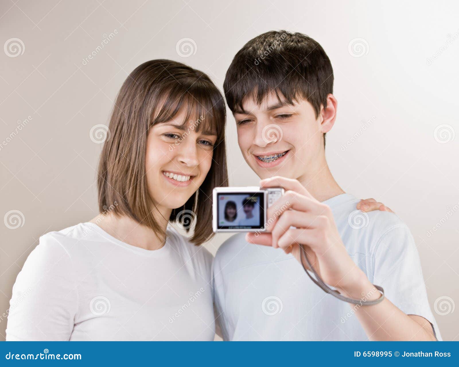 Teenagers Taking Self-portrait with Camera Stock Image - Image of ...