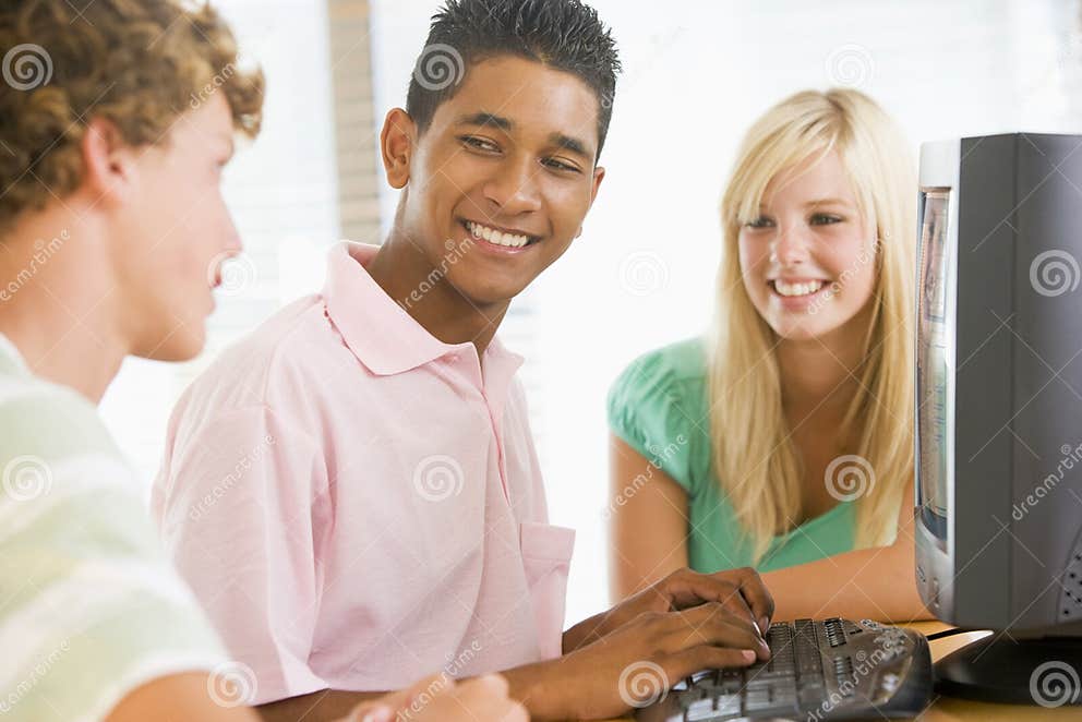 Teenagers Using Desktop Computer Stock Image - Image of bonding ...