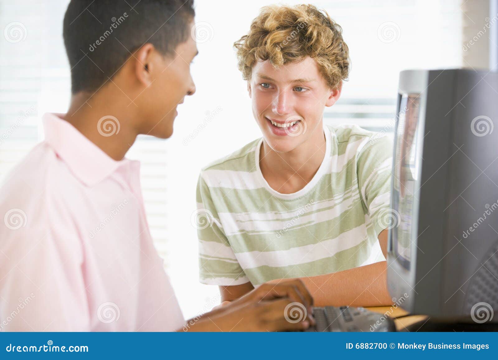 Teenagers Using Desktop Computer Together Stock Photo - Image of ...