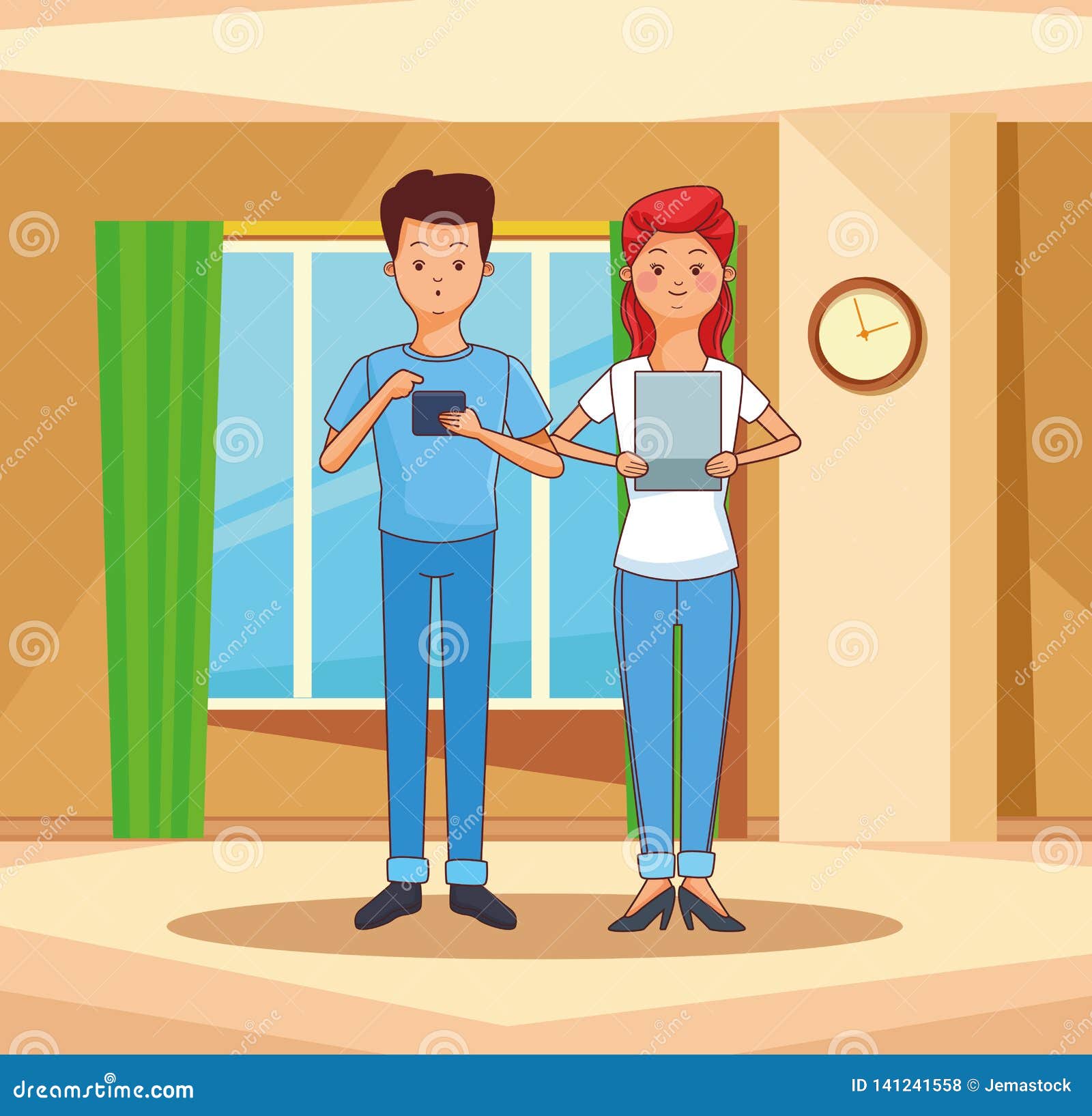 Teenagers using technology stock vector. Illustration of student ...