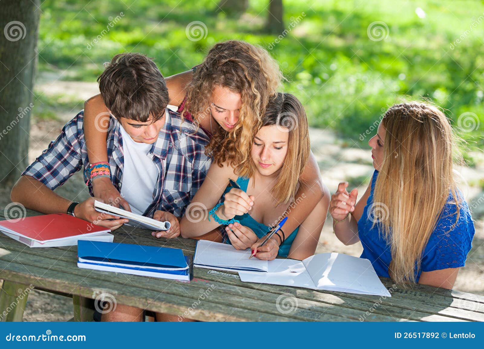 Teeneger Students Working Together at Park Stock Photo - Image of ...