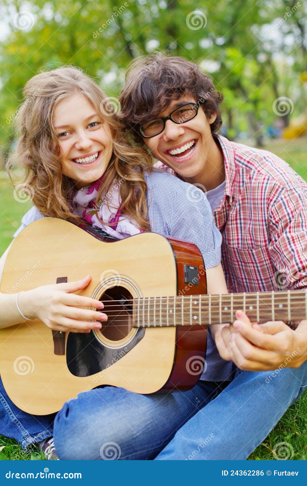 Teens Having Fun with Guitar in Park Stock Photo - Image of music ...