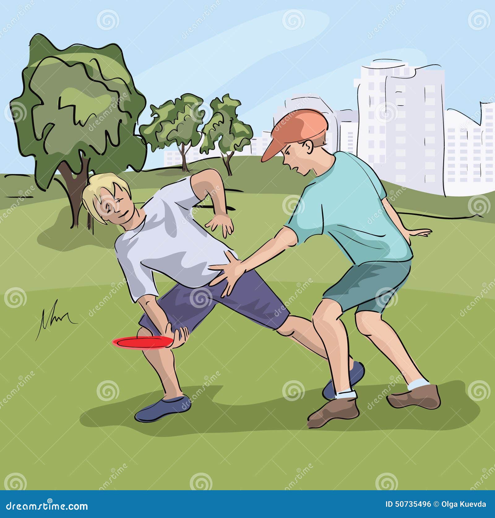 Teens Playing Frisbee At Park Vector Illustration | CartoonDealer.com ...
