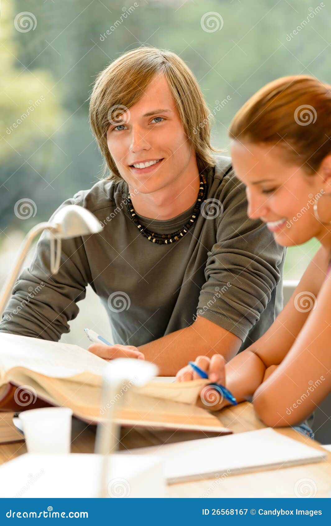 Teens Reading Book Studying in High-school Library Stock Image - Image ...