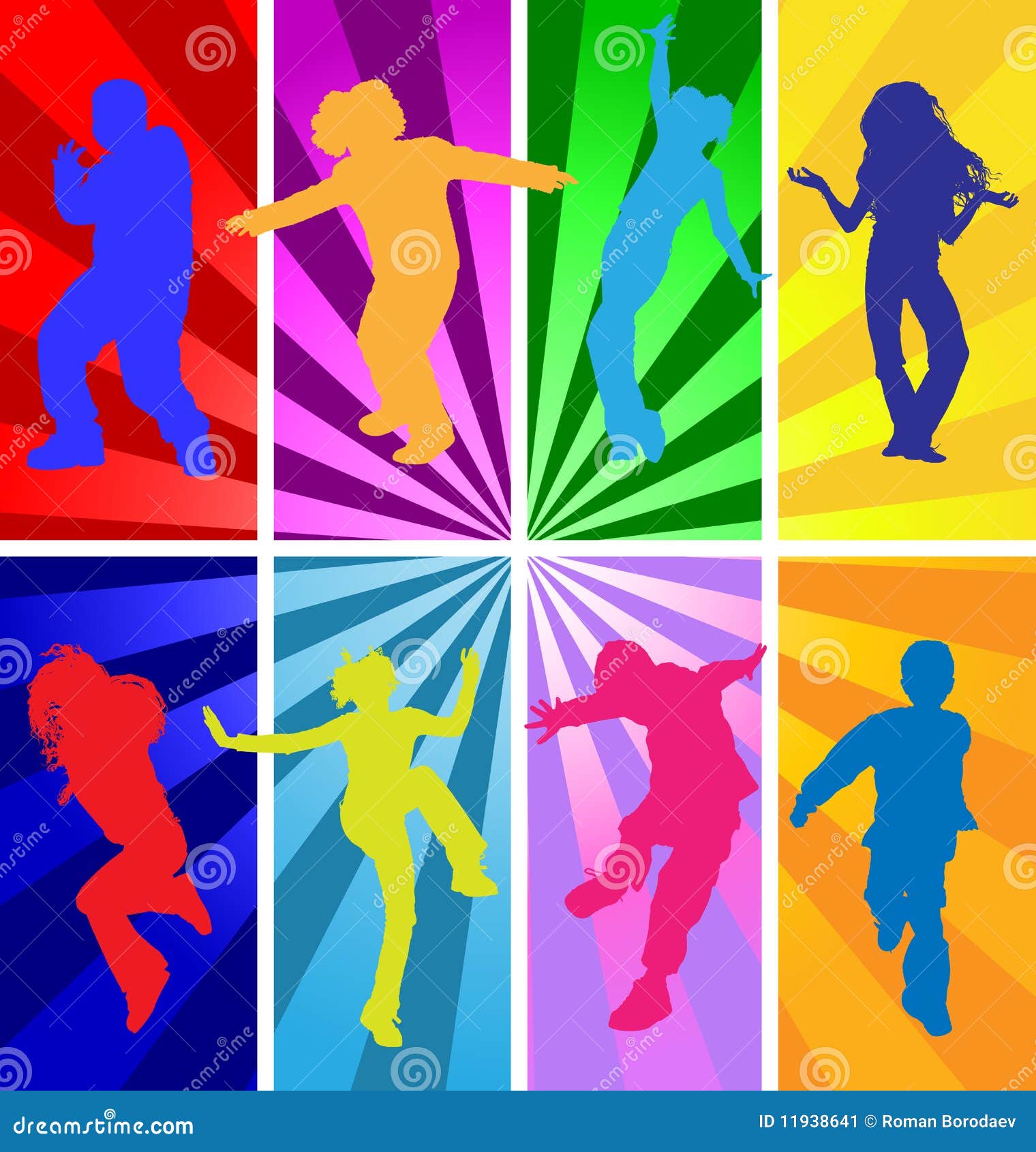 Dancing Teens Kids Silhouettes on Retro Background Silhouette Dance ...