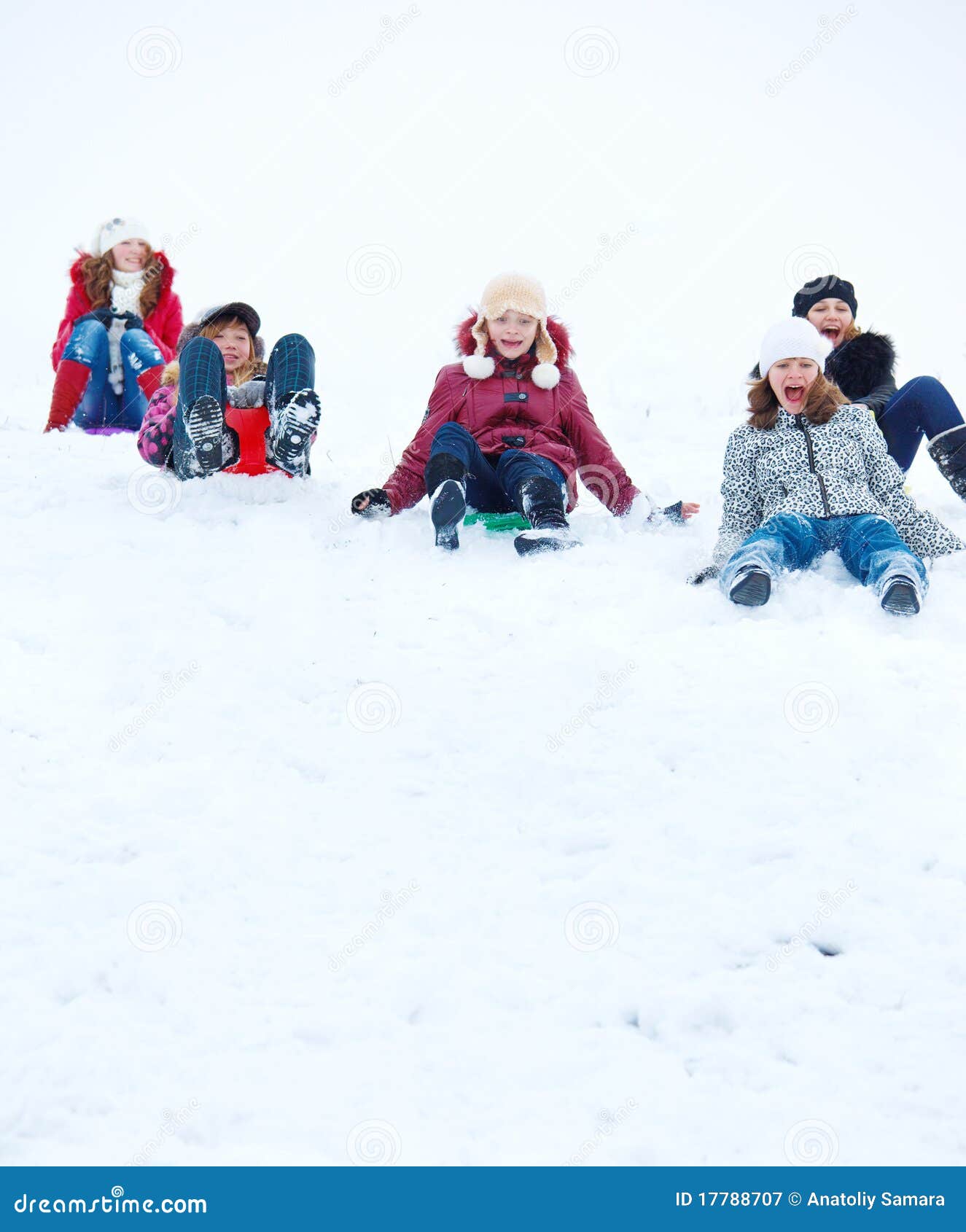Teens sleighing stock image. Image of happiness, hill - 17788707