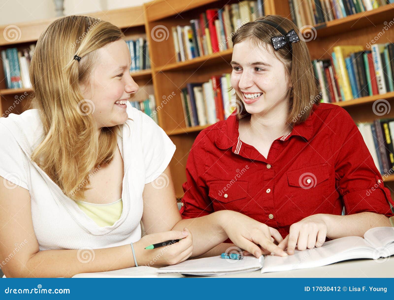 Teens Study Together stock photo. Image of books, pretty - 17030412