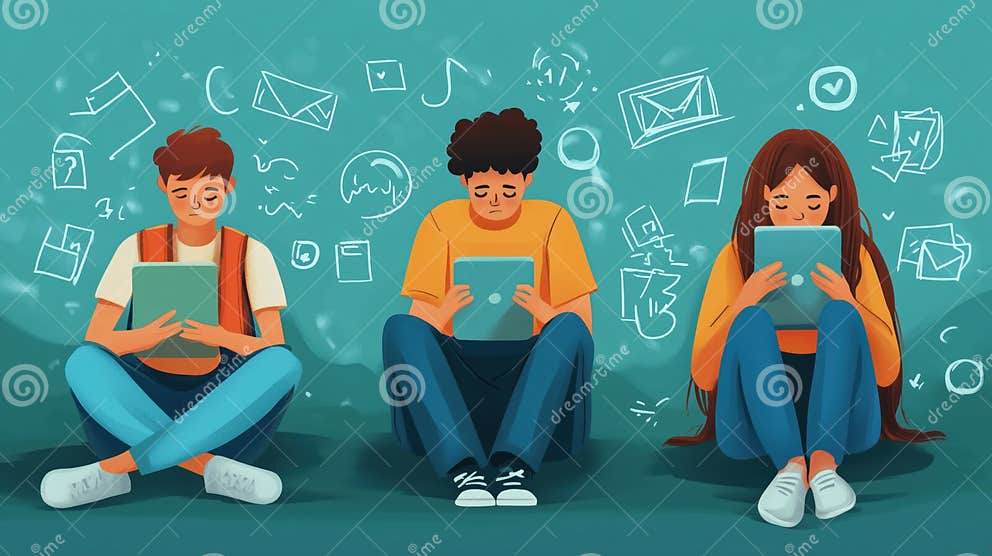Teens Using Tablets, Engaging with Digital Content Stock Image - Image ...