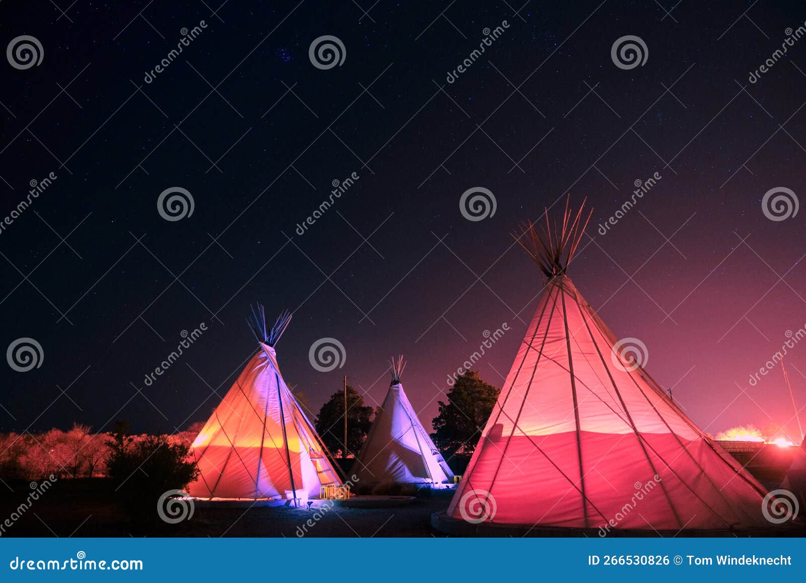 Teepees Glowing at Night in Marfa, Texas Stock Photo - Image of teepee ...