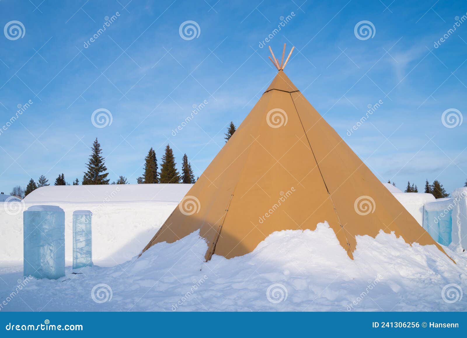 Teepee in snow stock photo. Image of lifestyle, brown - 241306256