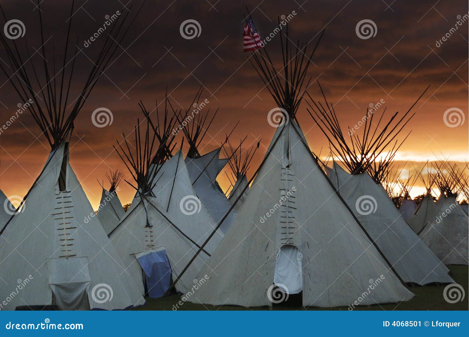 Teepees at Sunset stock image. Image of camp, sunset, nature - 4068501