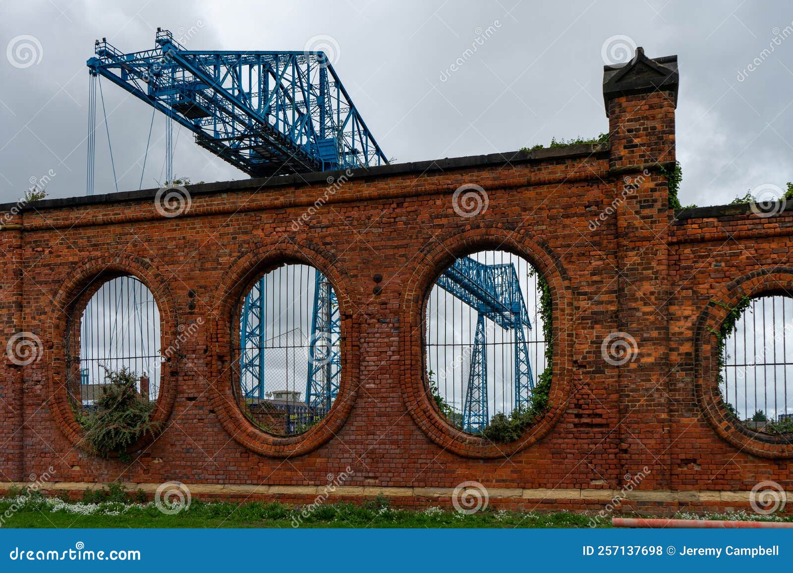 Tees Transporter Bridge through Brick Wall Stock Photo - Image of city ...
