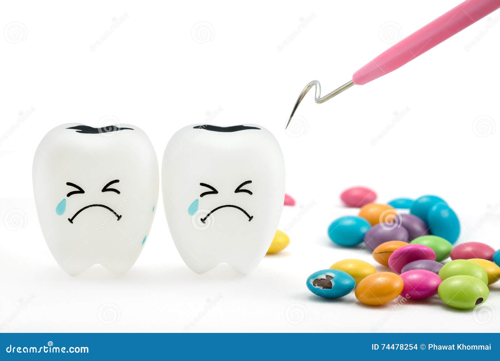Teeth Crying Emotion with Dental Plaque Cleaning Tool Stock Photo ...