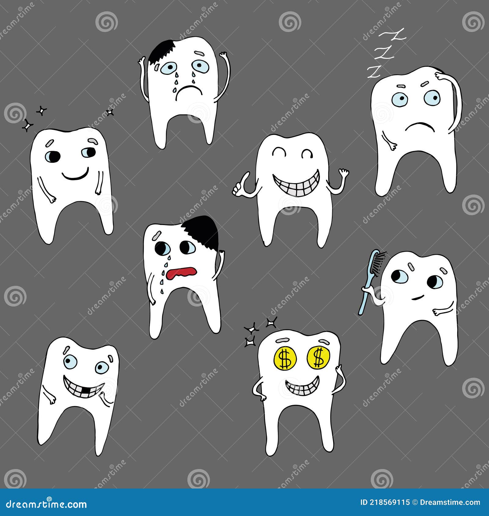 Teeth Emoticons With Different Emotions Isolated On White Background ...