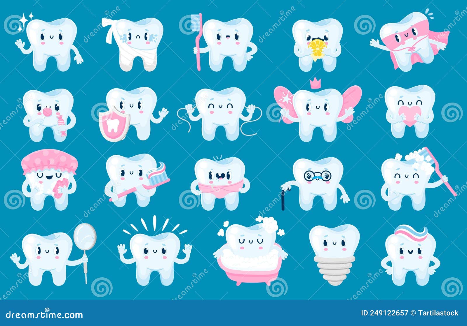 Teeth With Face Cartoon Dental Health And Care Fun Characters Tooth