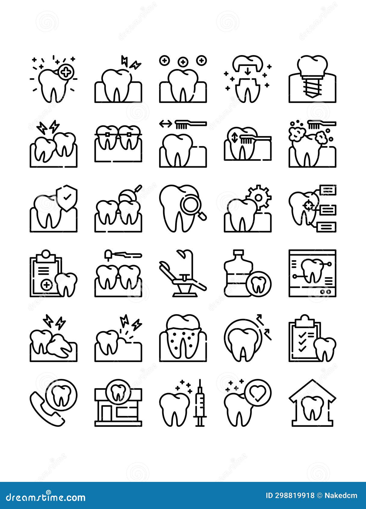 Teeth and Gum Simple Line Icon Set Stock Illustration - Illustration of ...
