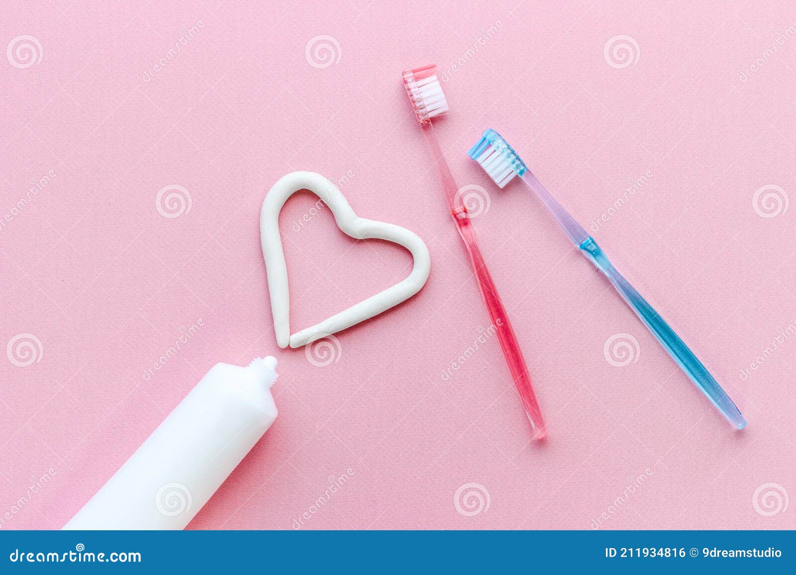 Teeth Hygiene. Toothbrush with Heart Shape Made of Toothpaste, Top View ...