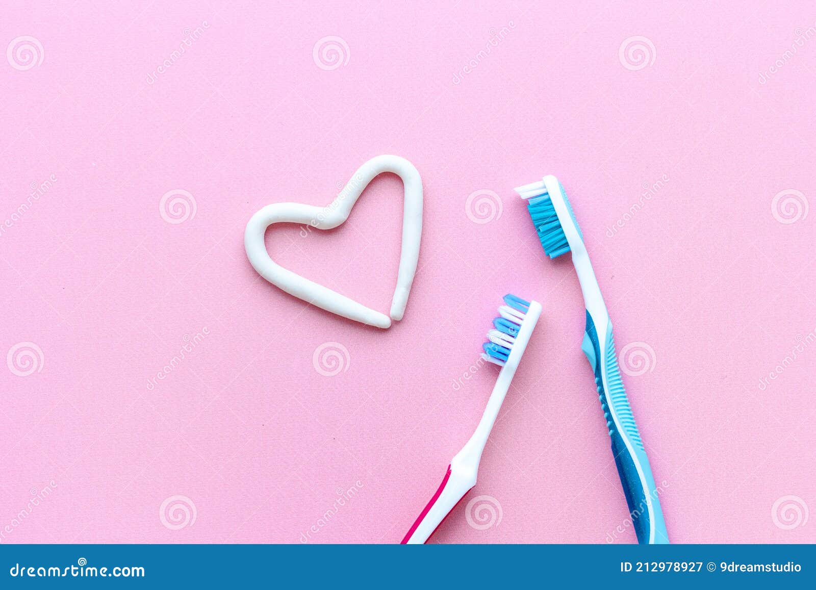Teeth Hygiene. Toothbrush with Heart Shape Made of Toothpaste, Top View ...