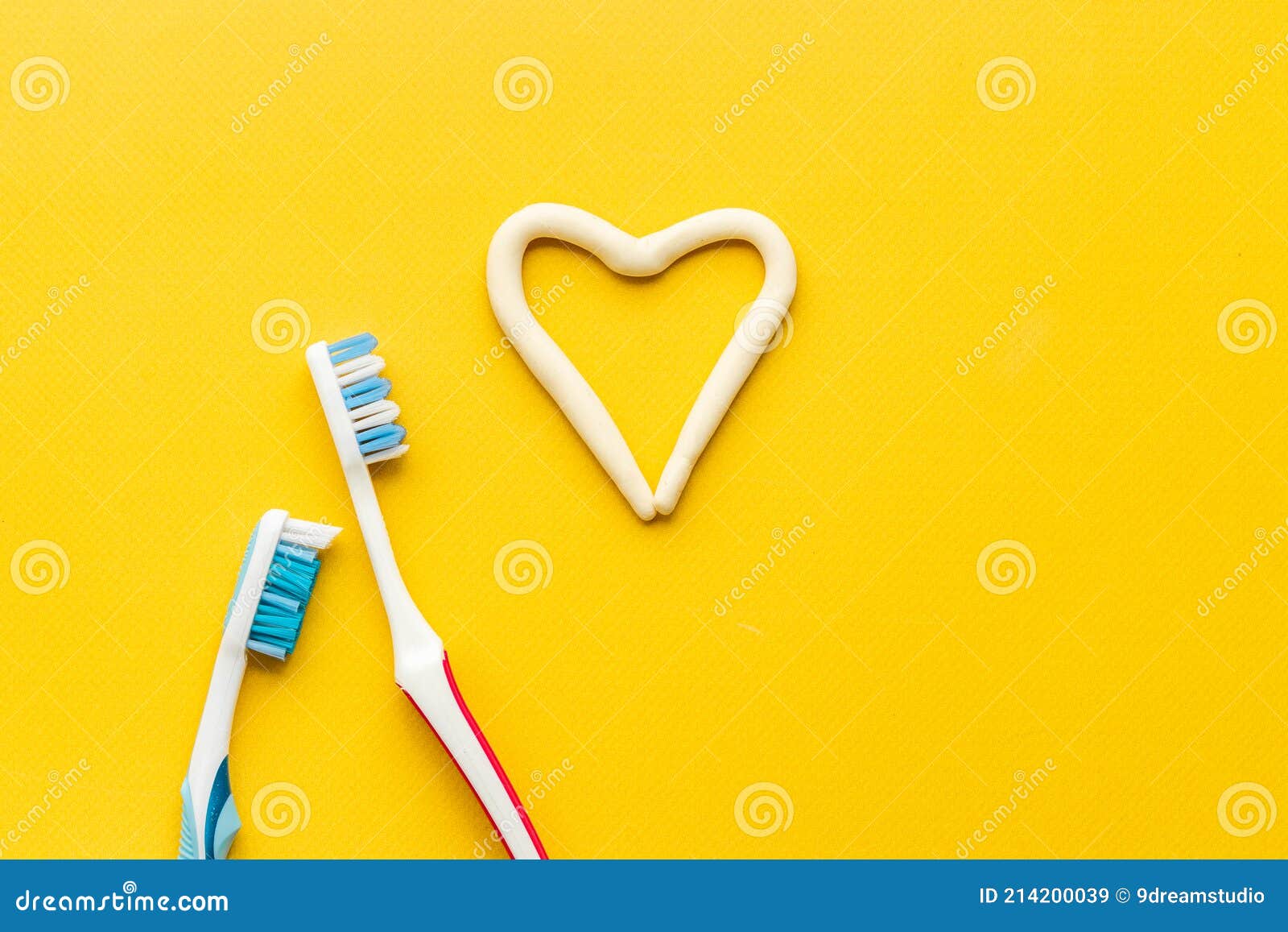 Teeth Hygiene. Toothbrush with Heart Shape Made of Toothpaste, Top View ...