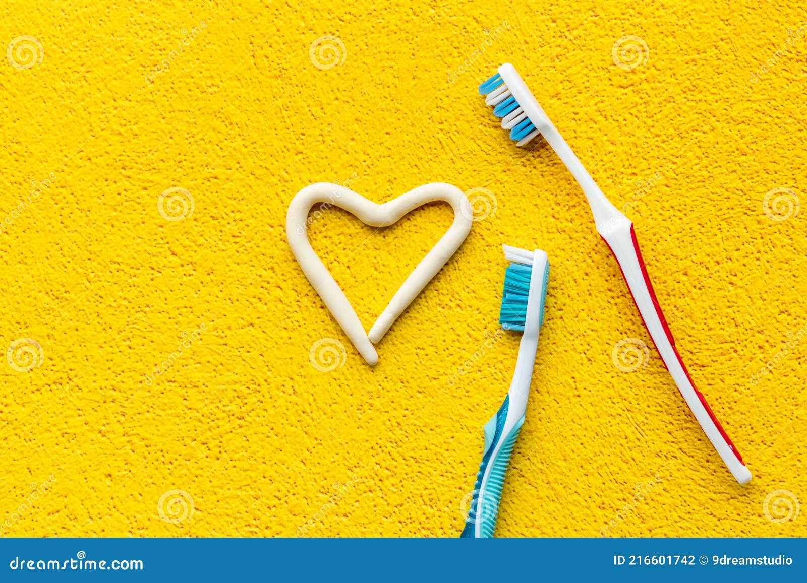 Teeth Hygiene. Toothbrush with Heart Shape Made of Toothpaste, Top View ...