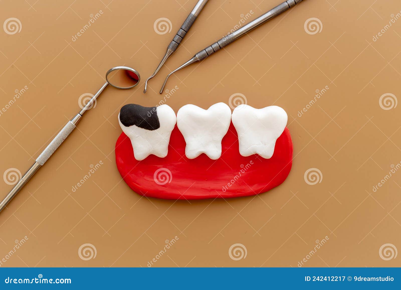 Teeth Models with Dentist Tools. Oral Health and Care Concept Stock ...