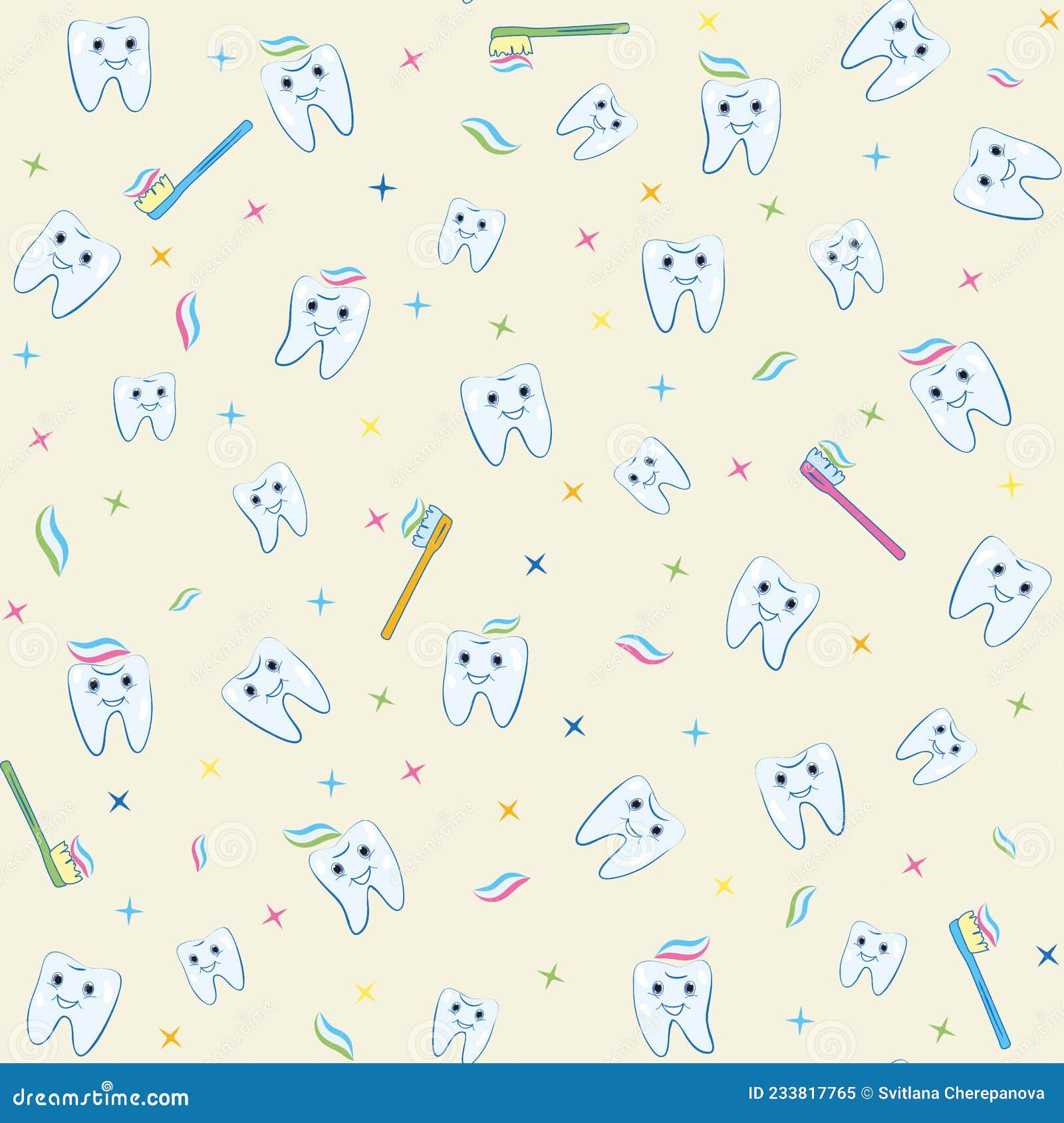 Seamless Pattern with Cartoon Teeth. Stock Vector - Illustration of ...