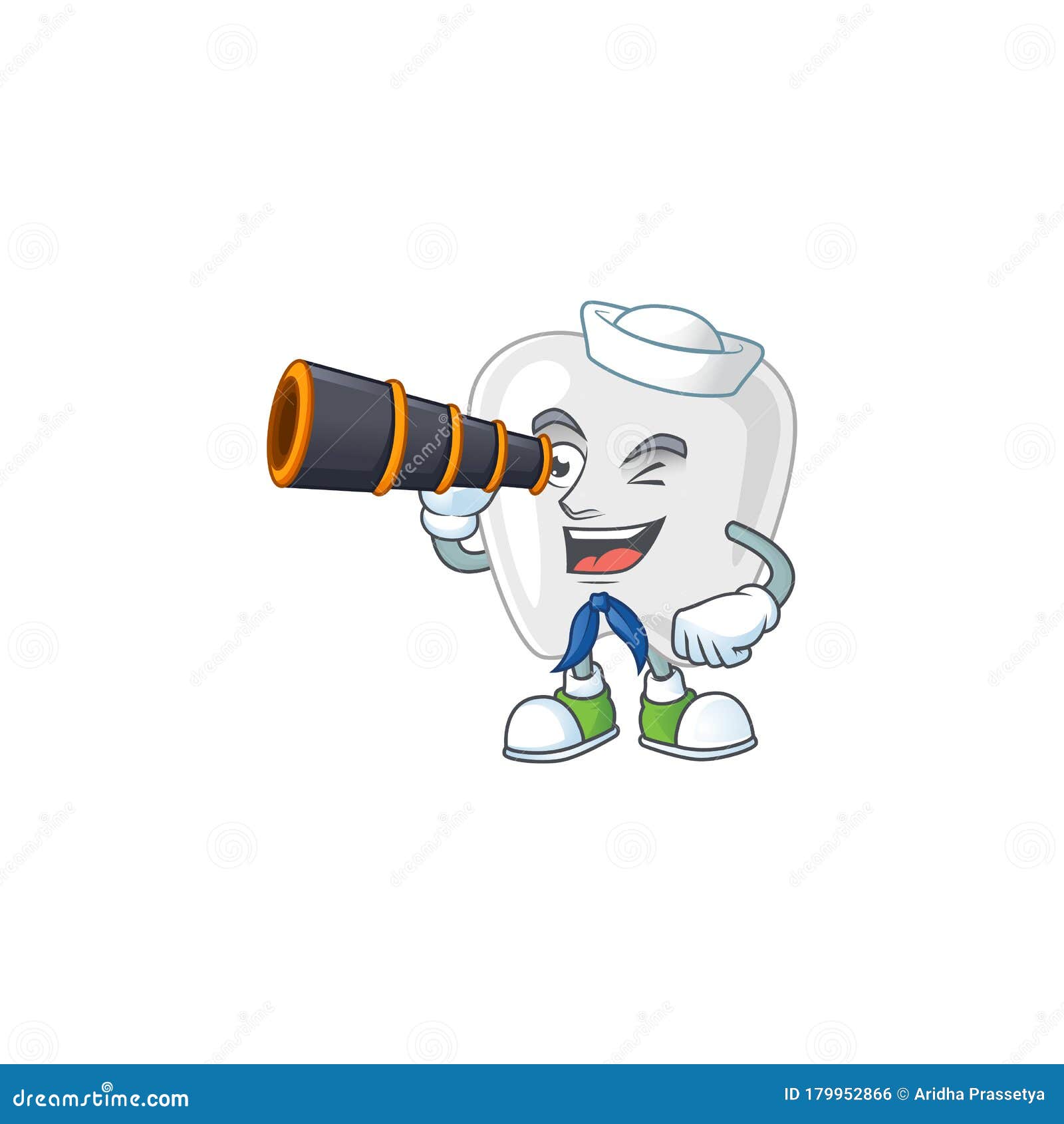 Teeth in Sailor Cartoon Character Style Using a Binocular Stock Vector ...