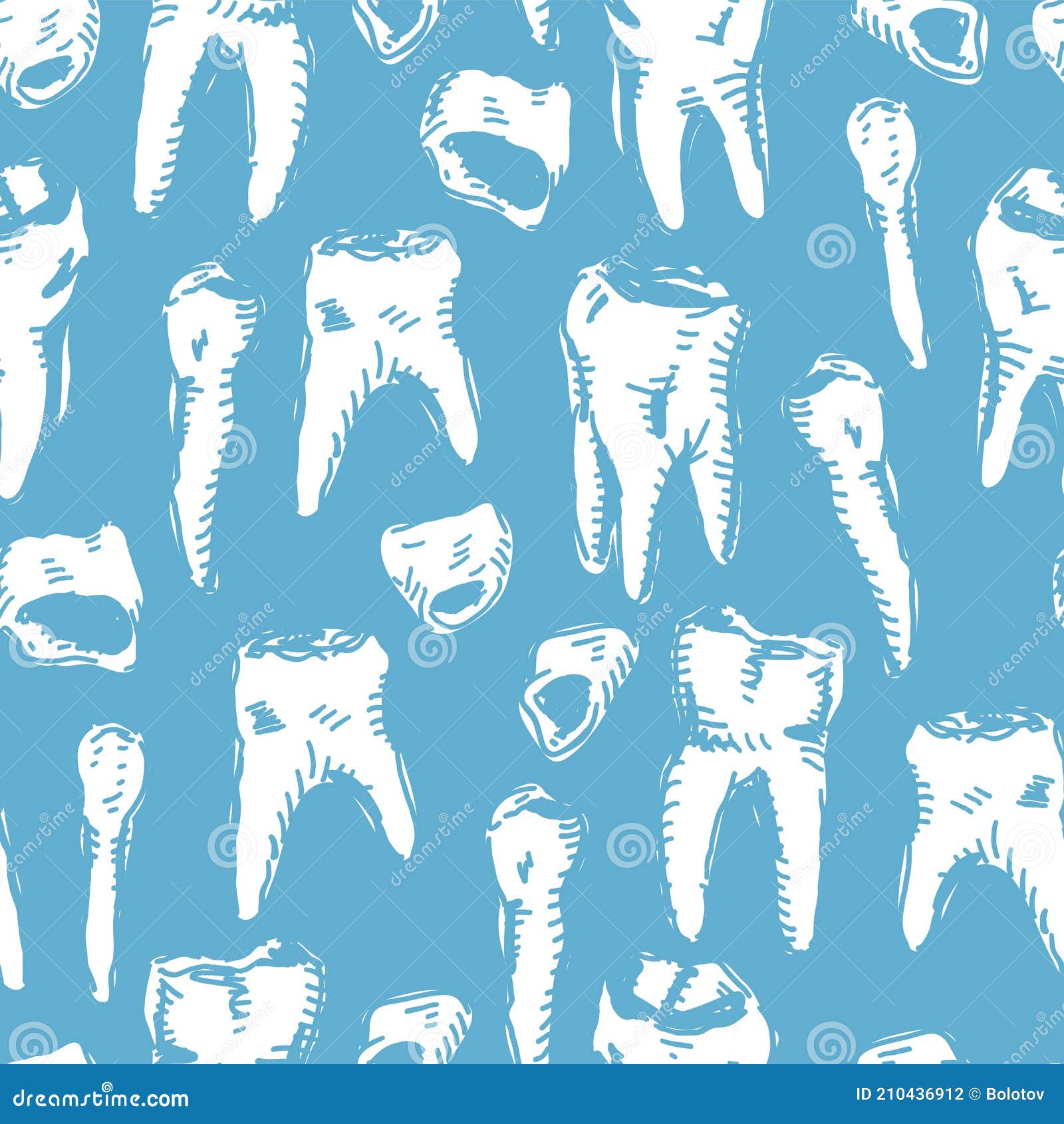 Teeth Seamless Blue Vector Background. Stomatology Theme Pattern Stock ...