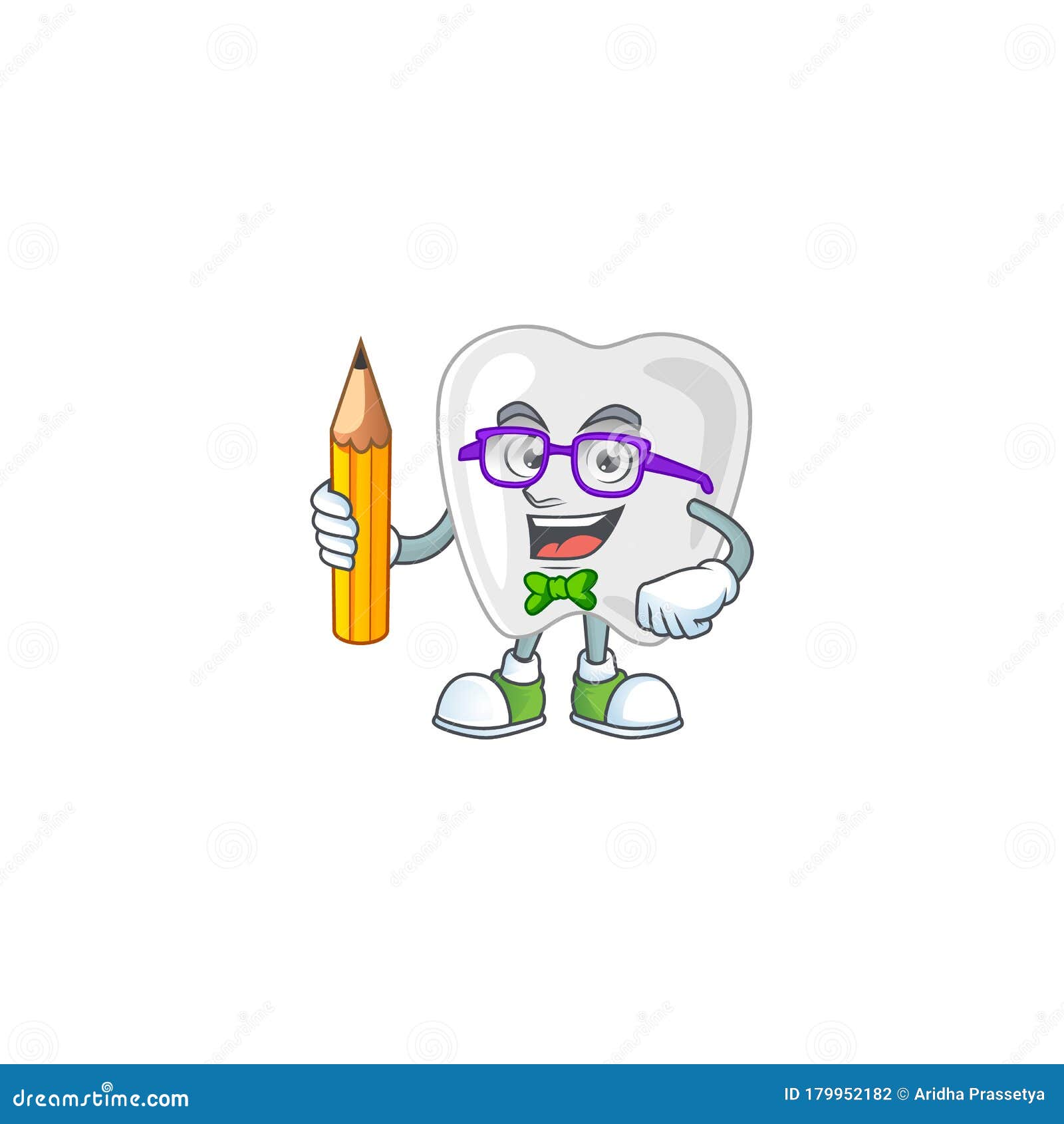 Teeth Student Cartoon Character Studying with Pencil Stock Vector ...