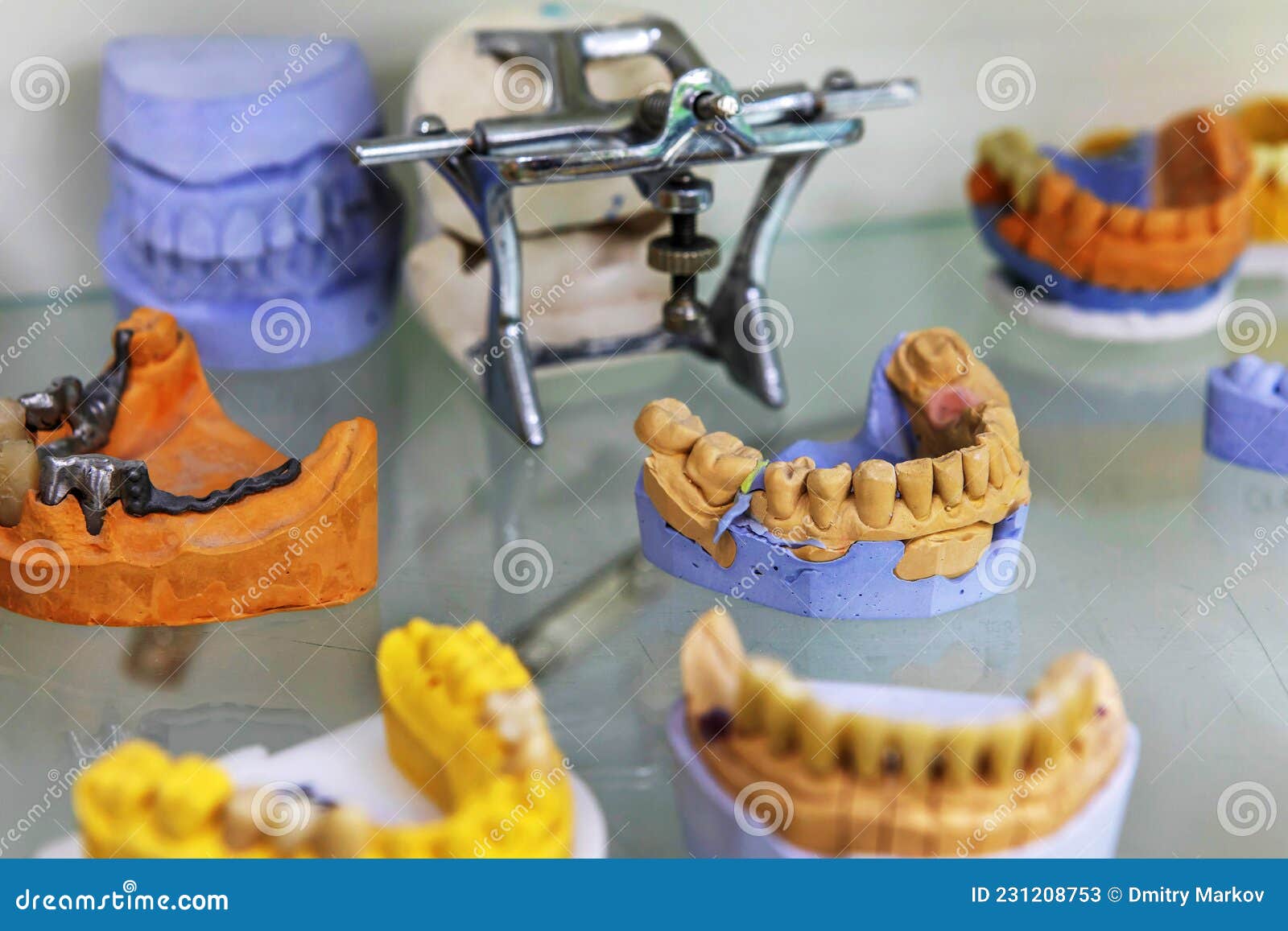 Teeth on the Table in the Dental Laboratory. Production of Dentures in ...