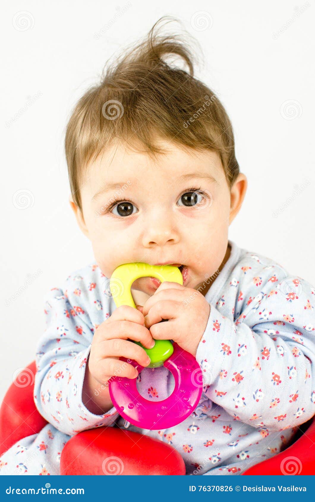 Teething baby girl stock photo. Image of pain, funky - 76370826
