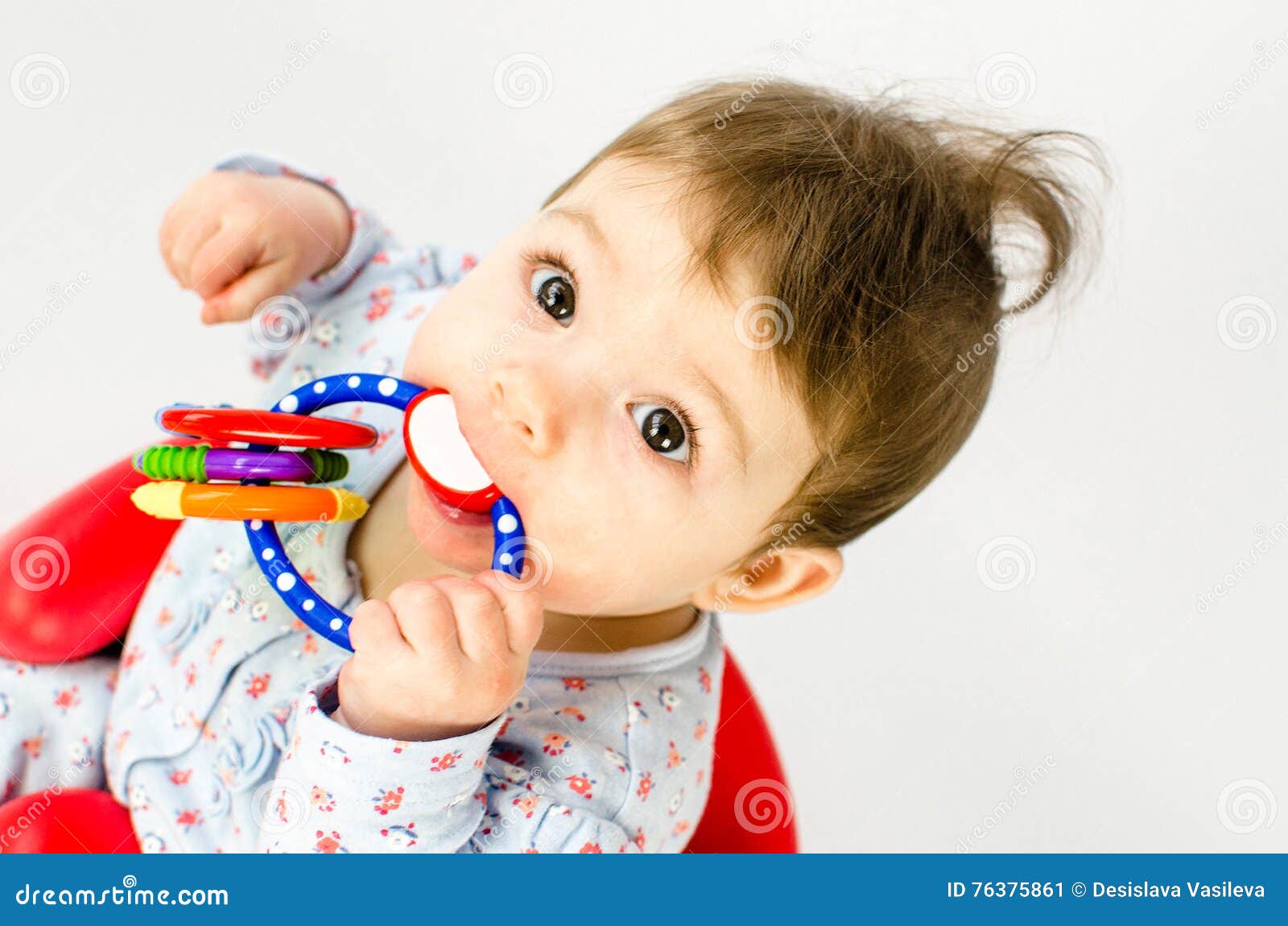 Teething baby girl stock image. Image of funny, ache - 76375861