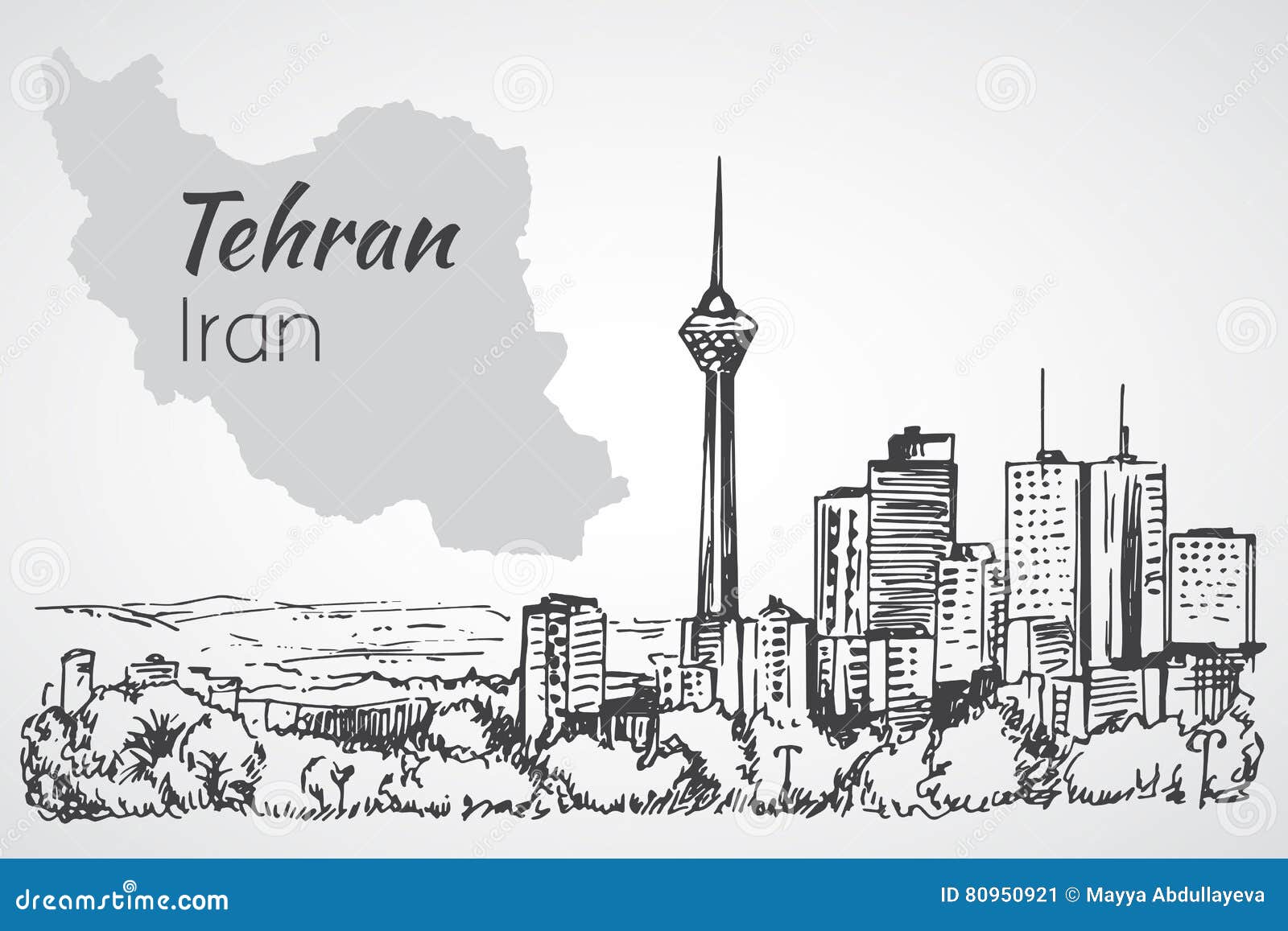 Tehran Cityscape - Iran. Sketch Stock Vector - Illustration of ...