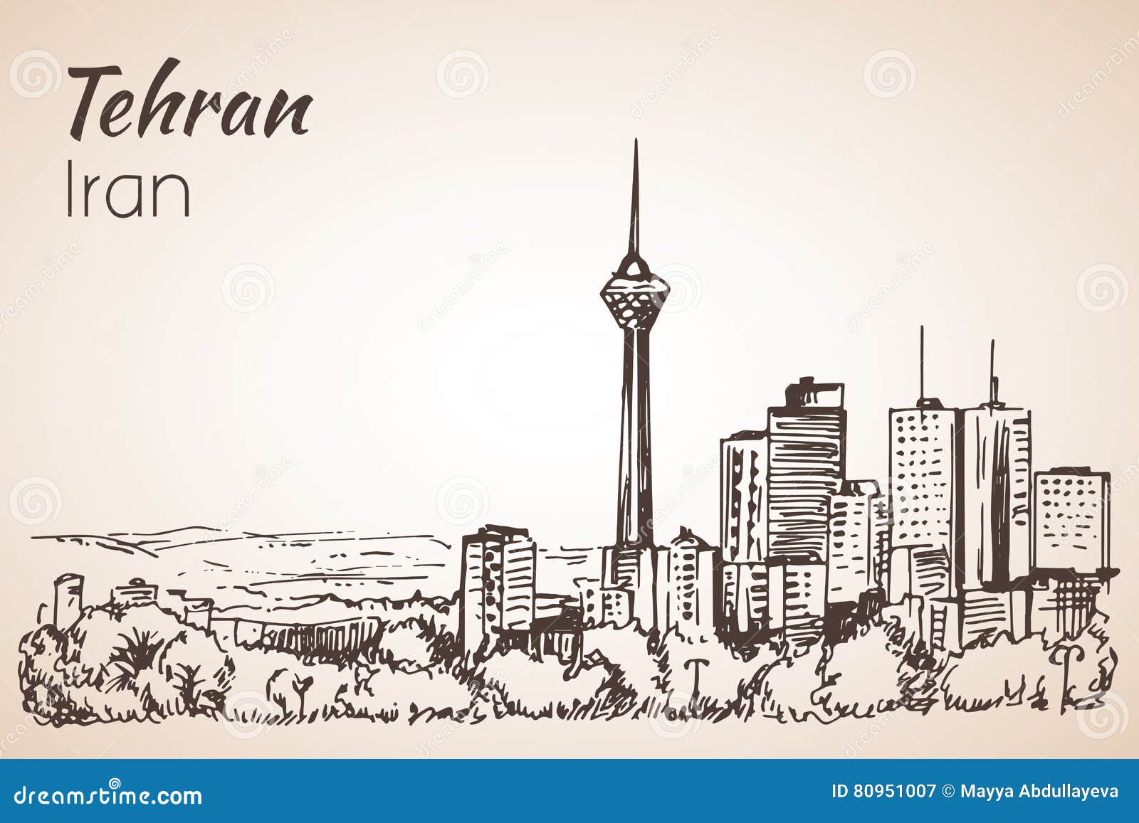 Tehran Cityscape - Iran. Sketch. Cartoon Vector | CartoonDealer.com ...