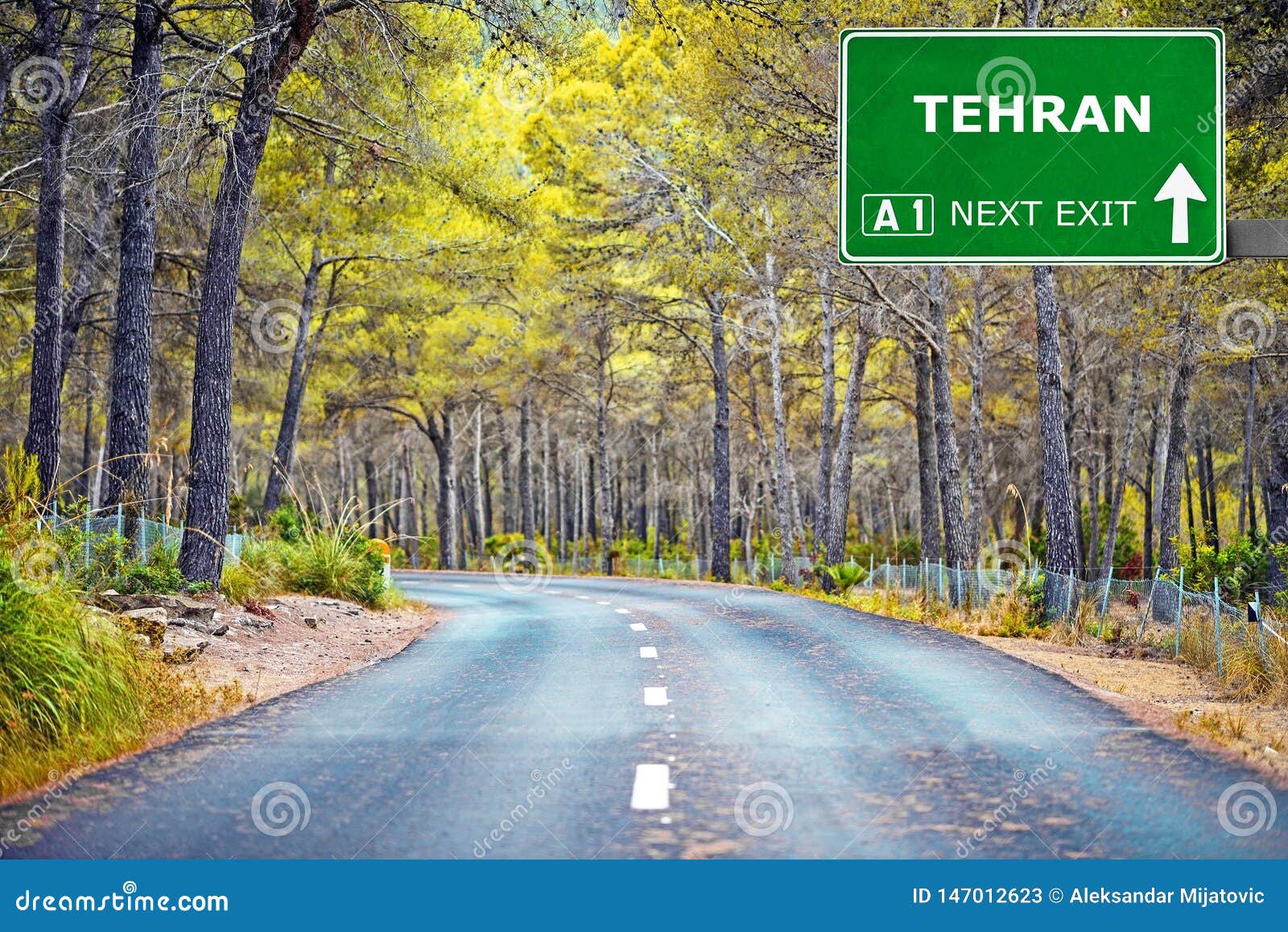 TEHRAN Road Sign Against Clear Blue Sky Stock Image - Image of metal ...