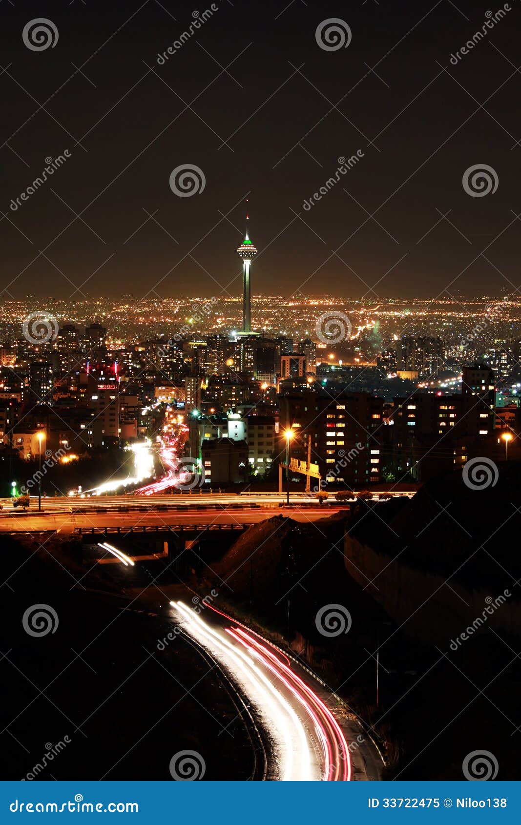 Tehran Skyline Illuminated at Night Stock Image - Image of ...