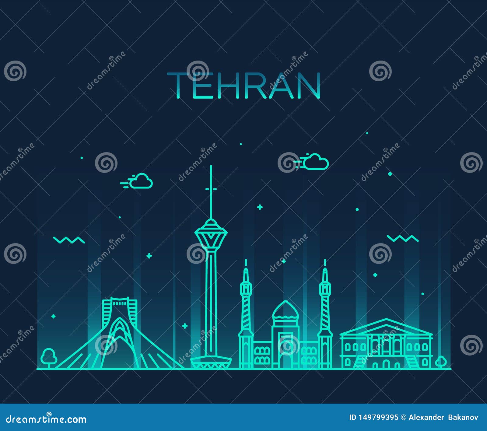 Tehran Skyline Iran Trendy Vector Linear Style Stock Vector ...