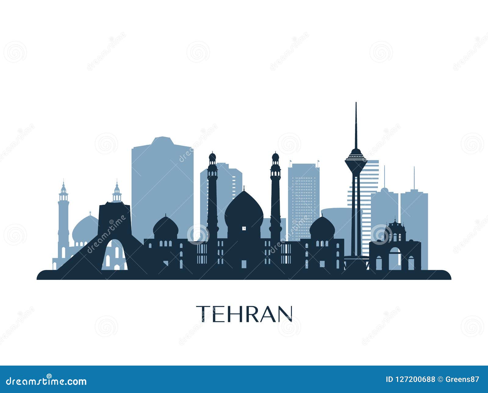 Tehran Skyline, Monochrome Silhouette. Stock Vector - Illustration of ...