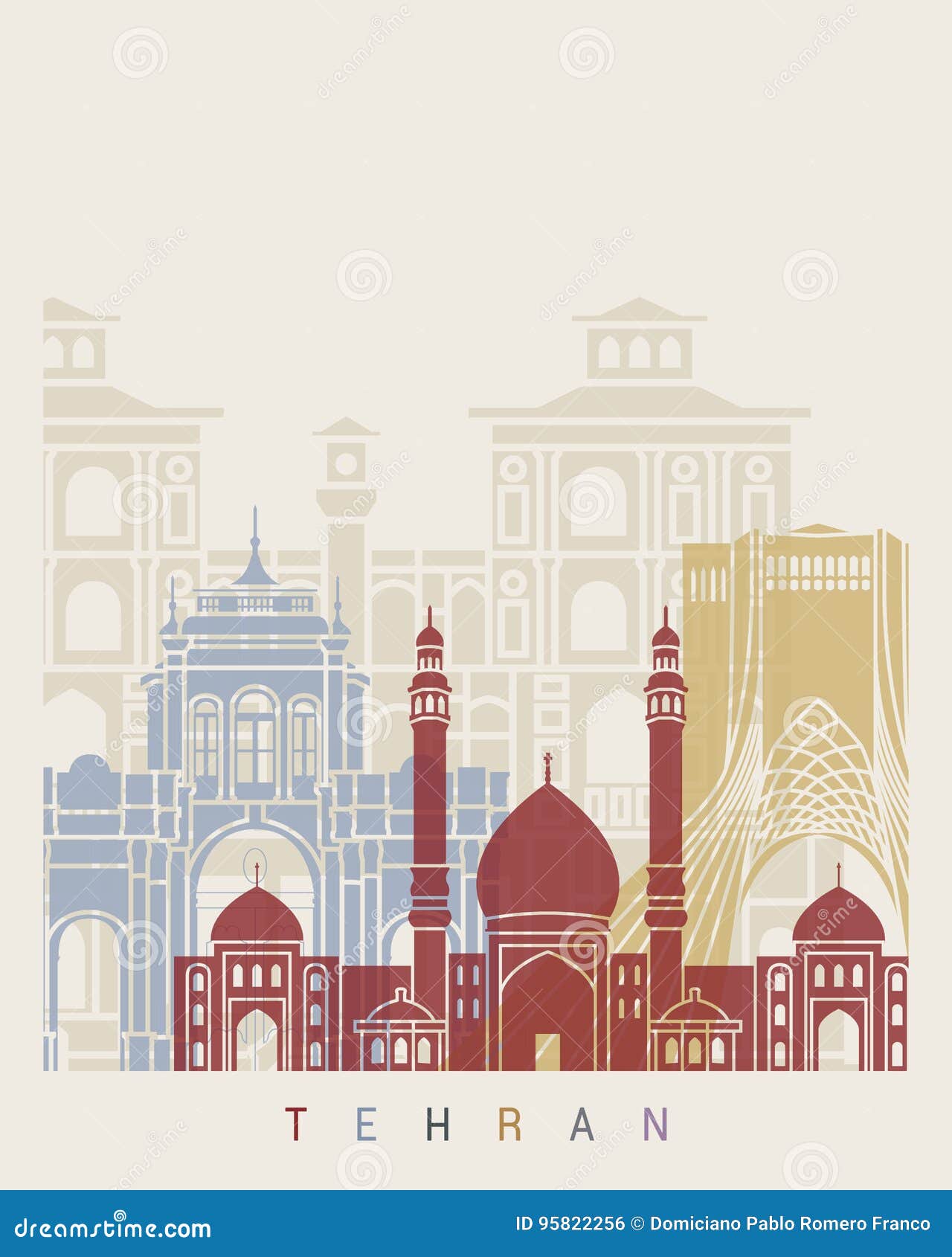 Tehran skyline poster stock vector. Illustration of landmark - 95822256