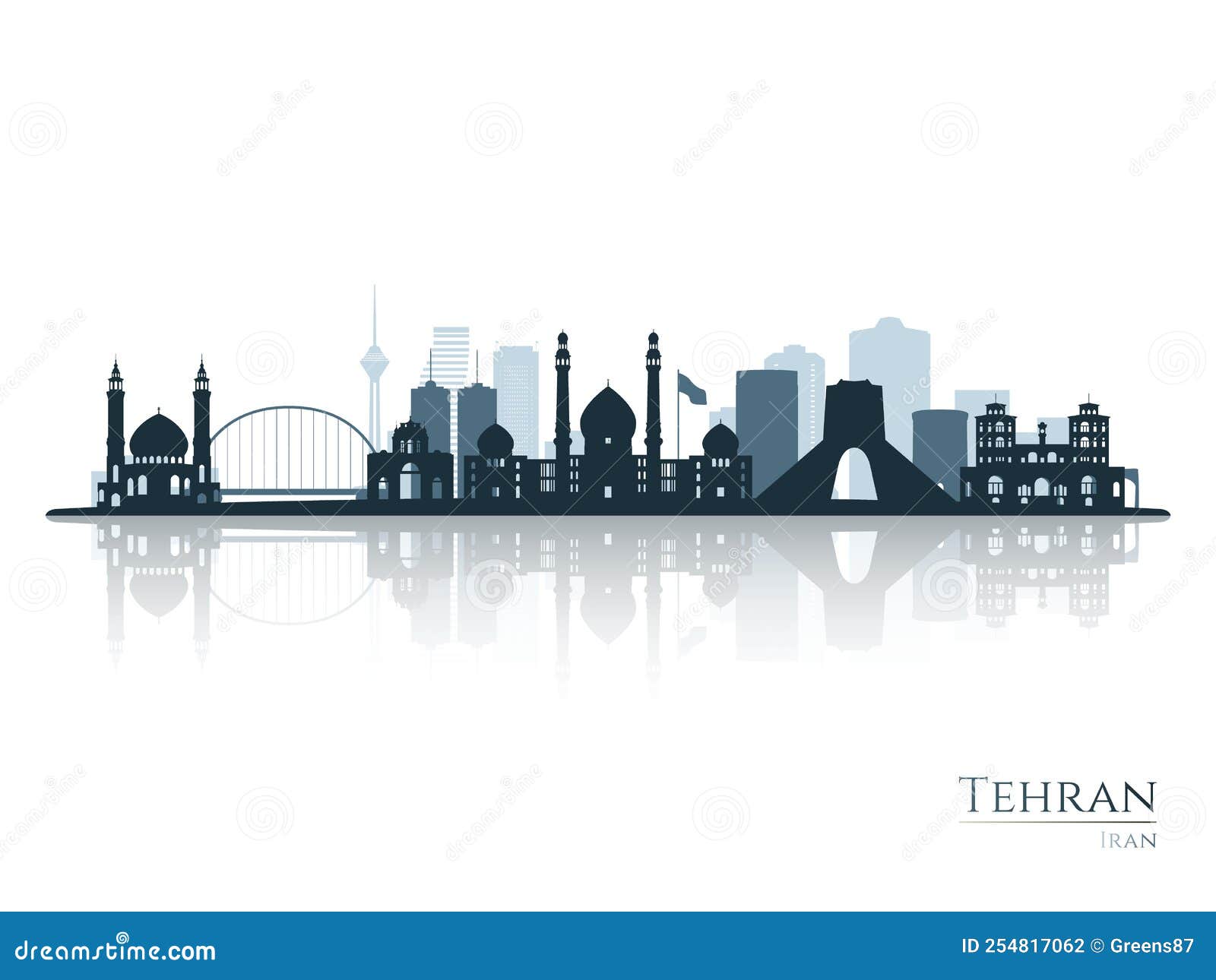 Tehran Skyline Silhouette with Reflection. Stock Vector - Illustration ...