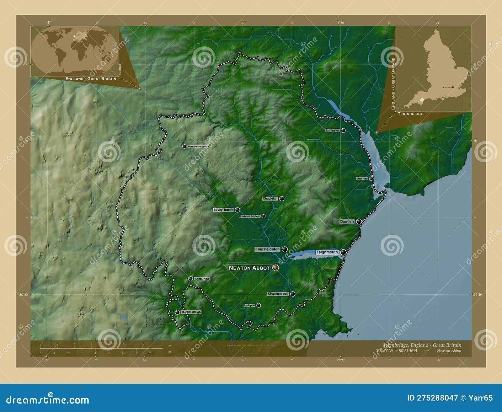 Teignbridge, England - Great Britain. Physical. Labelled Points Stock ...