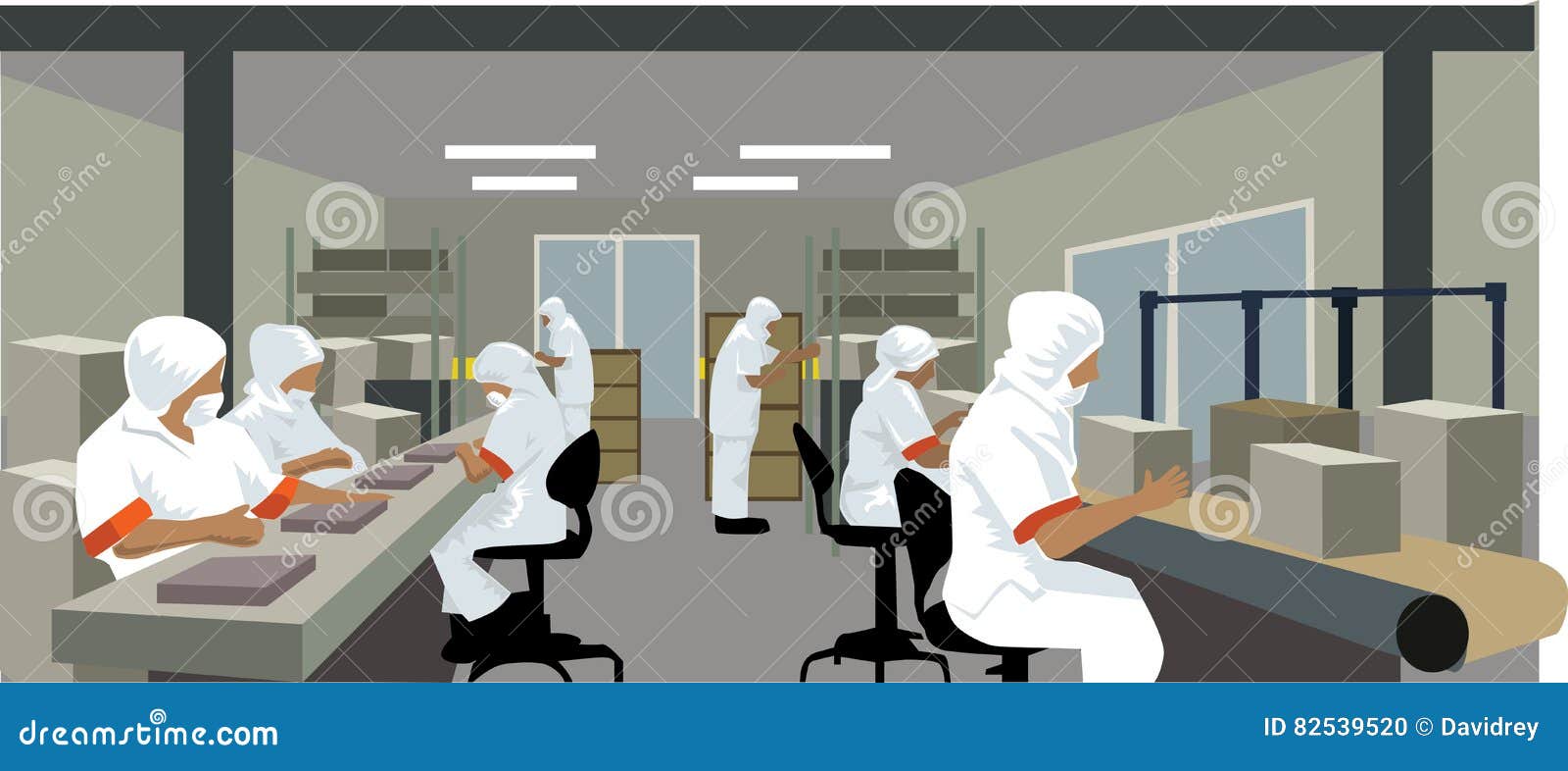 Tekening Van Arbeiders Binnen Fabriek Vector Illustratie - Illustration ...