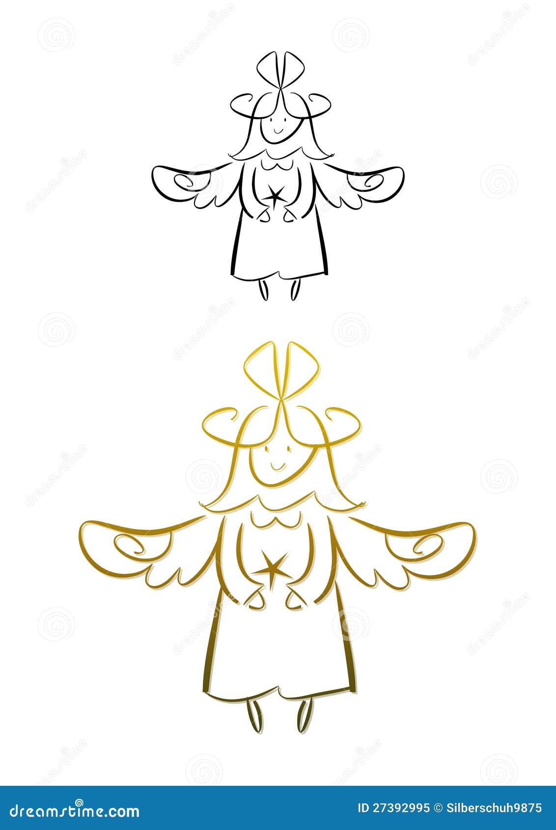Tekening Van Een Engel (goud) Vector Illustratie - Illustration of blij ...
