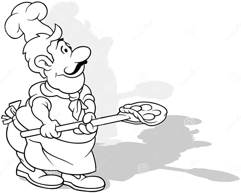 Tekening Van Een Kok Die Een Pizza Bakken Vector Illustratie ... Tekening Van Een Kok Die Een Pizza Bakken Vector Illustratie ...