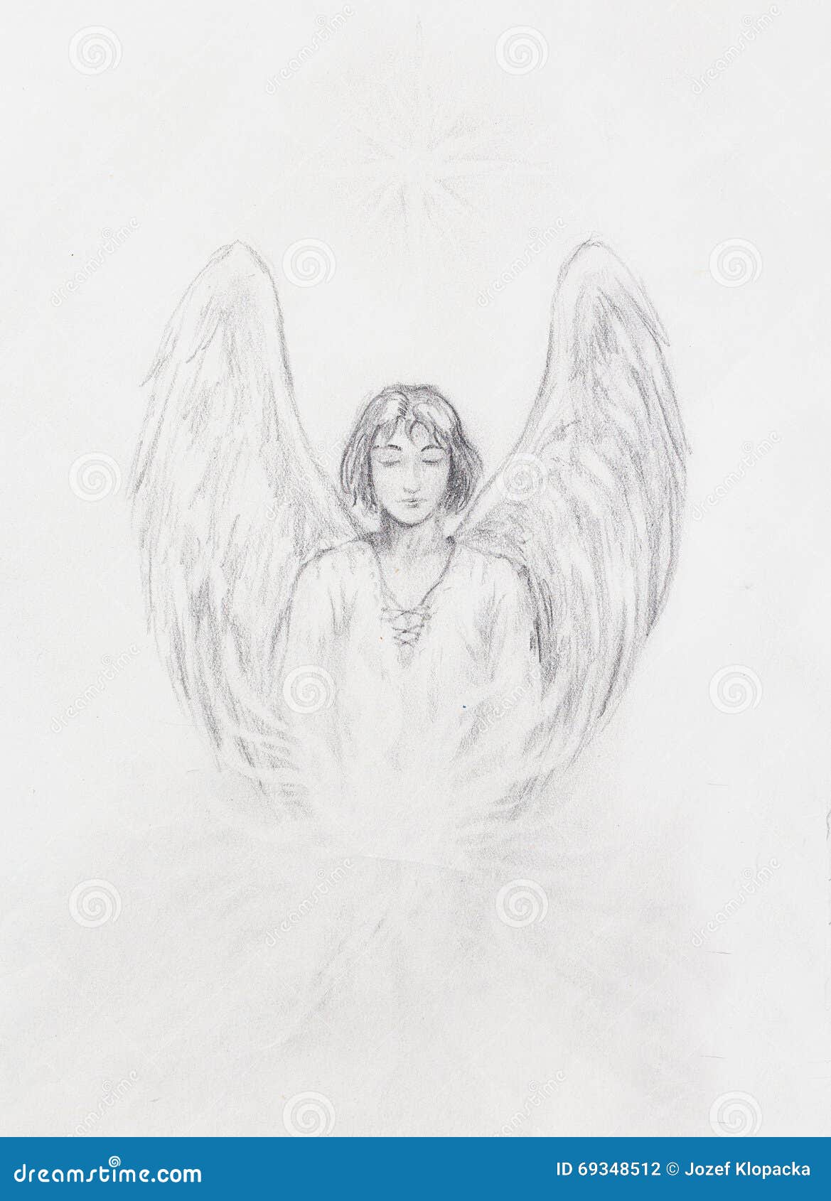 Tekening Van Engel Met Mooie Vleugels Op Een Document Stock Illustratie ...