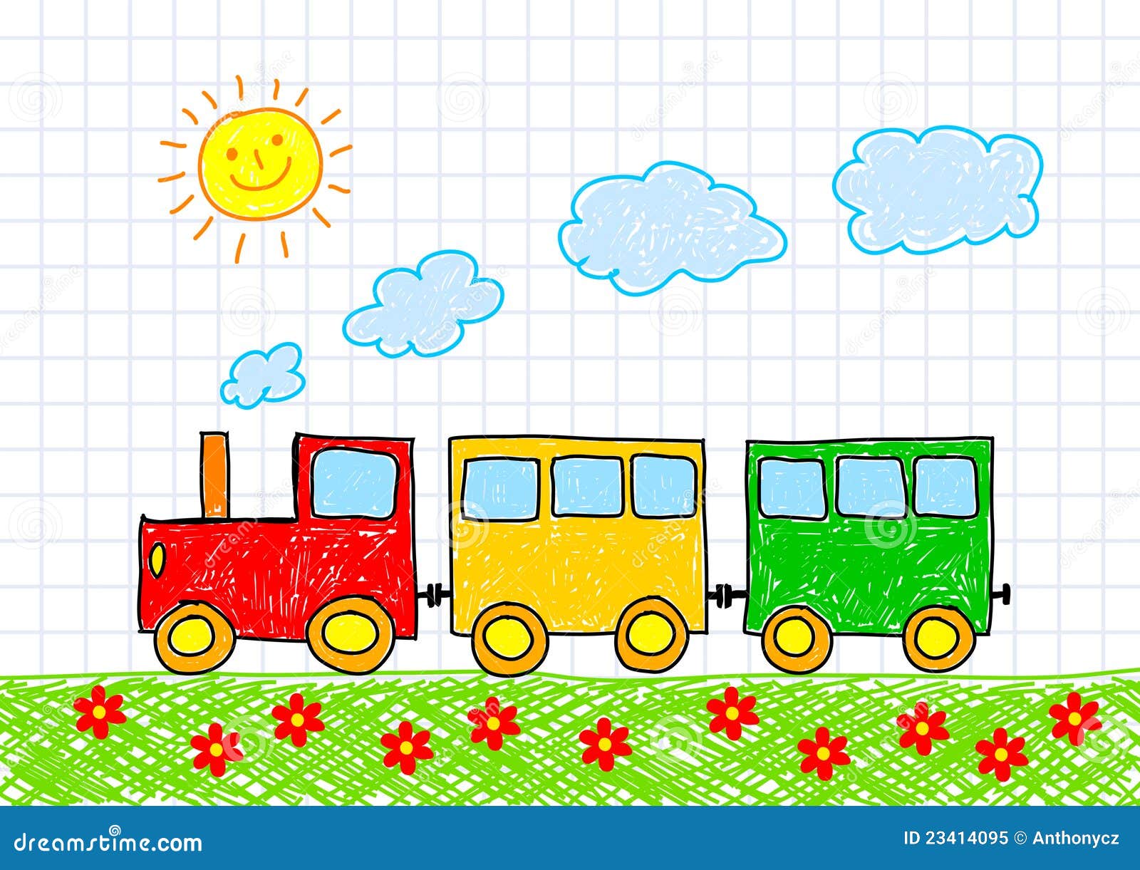 Tekening van trein vector illustratie. Illustratie bestaande uit stoom ...