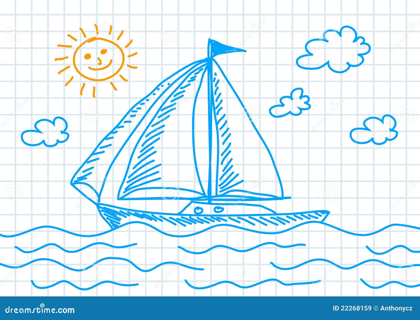 Tekening van zeilboot vector illustratie. Illustration of vakanties ...