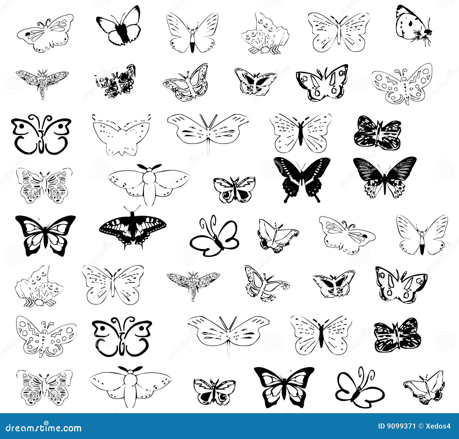 Tekeningen van vlinders. stock illustratie. Illustration of white - 9099371