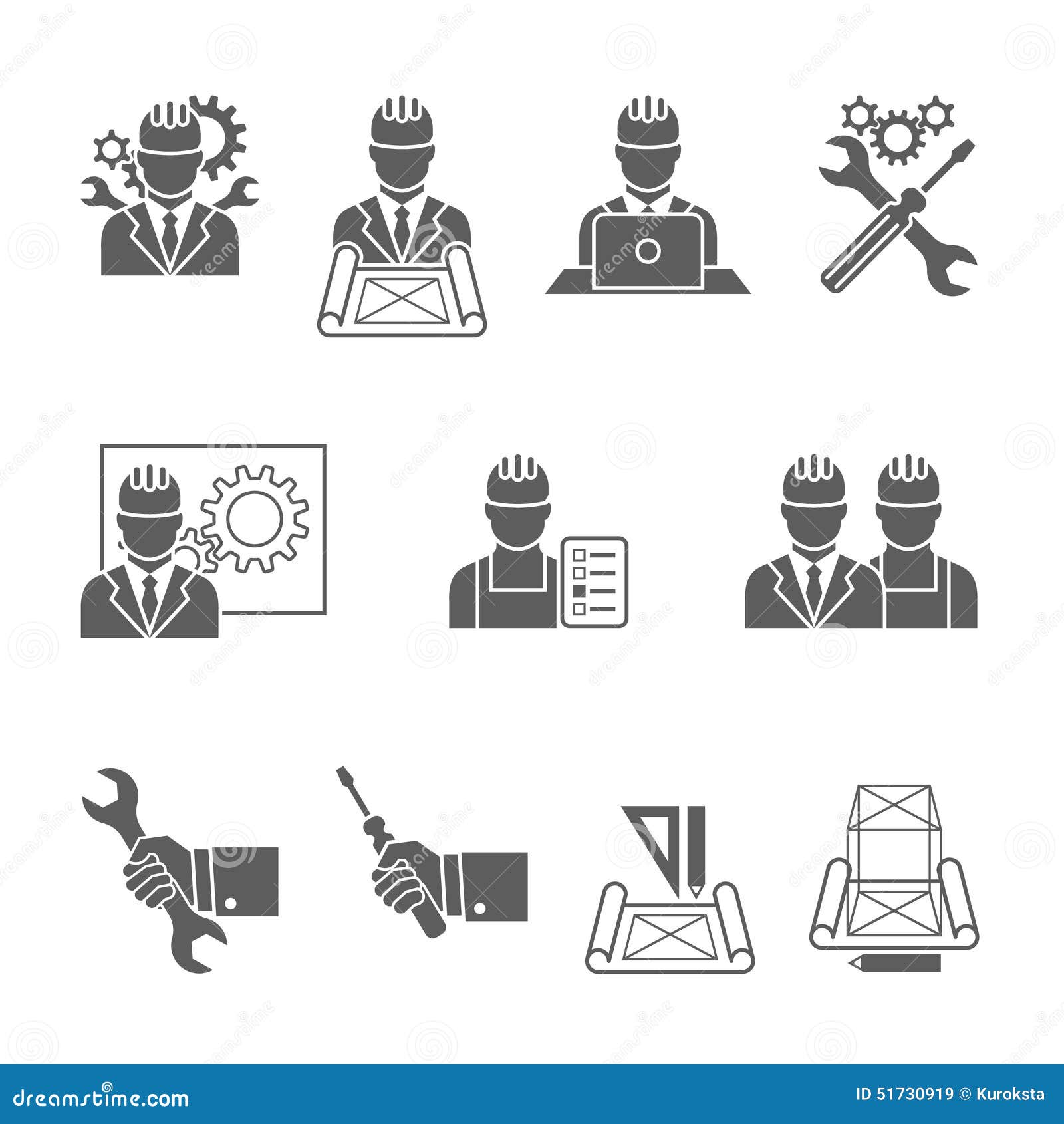 Tekniker Icons Set vektor illustrationer. Illustration av bulldozer ...