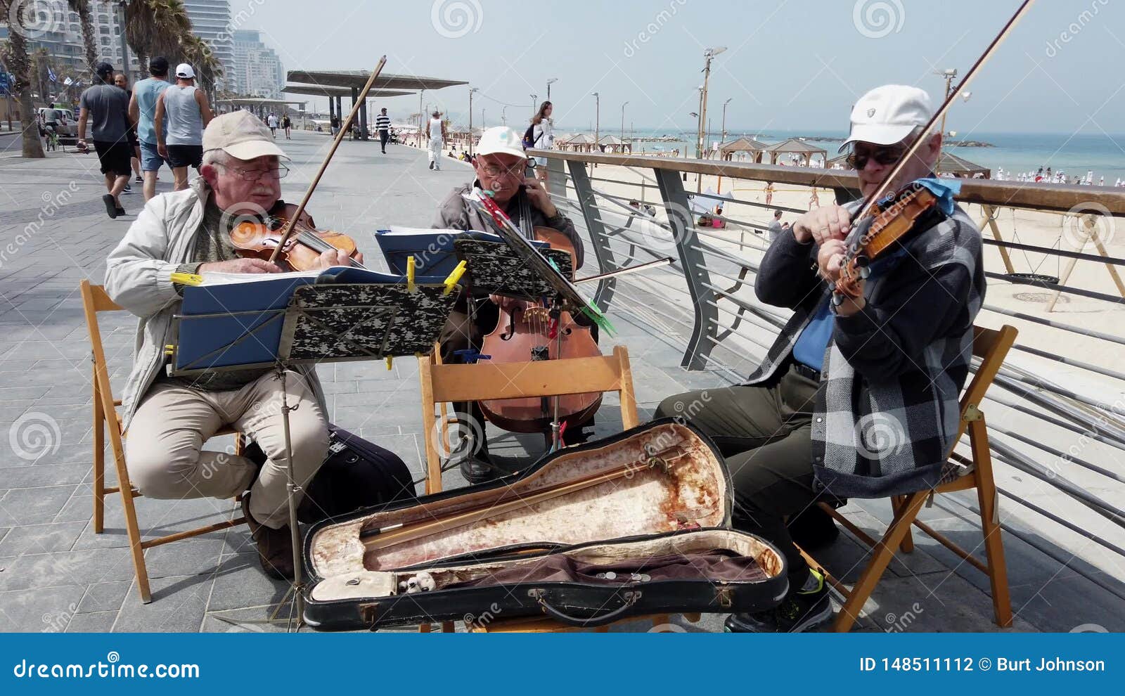 Tel Aviv, Israel - 2019-04-27 - Elderly String Musicians at Beach with ...